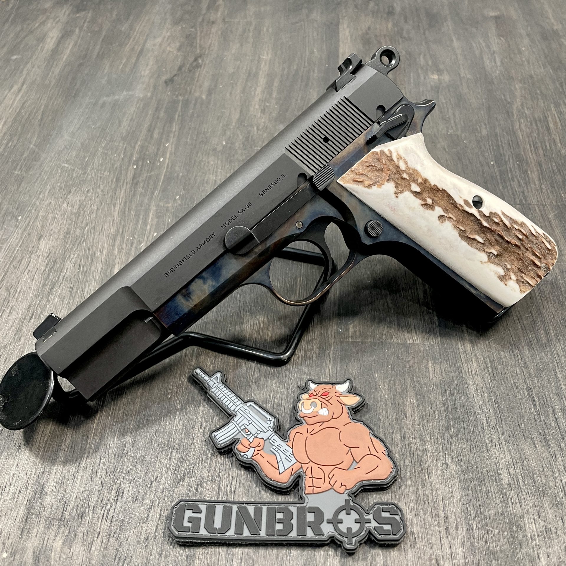 Springfield SA-35 Case Hardened W/ Elk Stag Grips 9mm - GUNTICKETS [50 ...